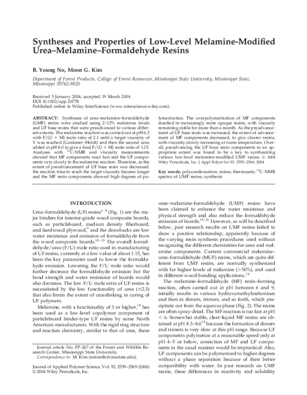 (PDF) Syntheses and Properties of Low-Level Melamine-Modified Urea ...