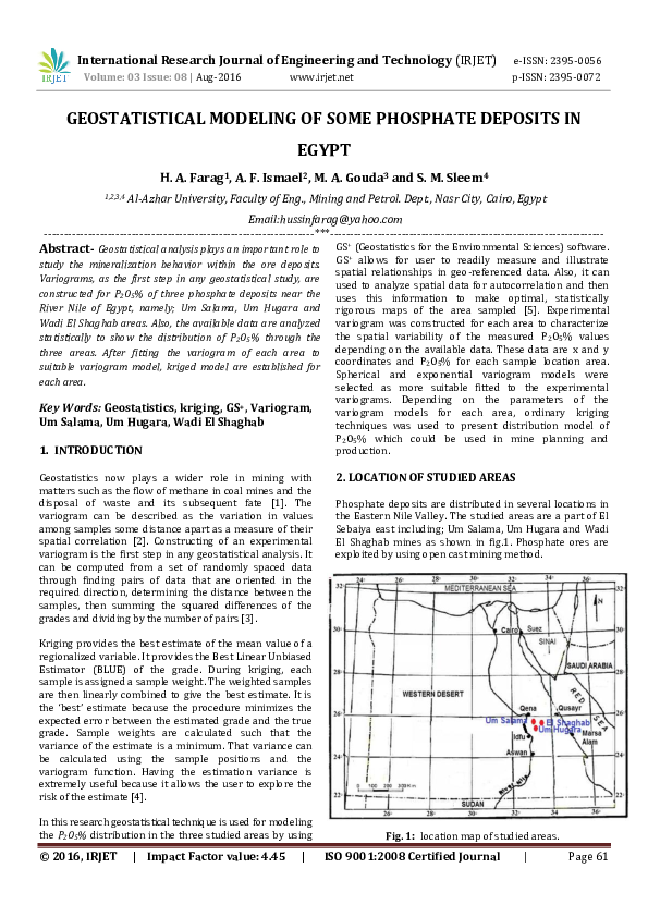 (PDF) GEOSTATISTICAL MODELING OF SOME PHOSPHATE DEPOSITS IN EGYPT