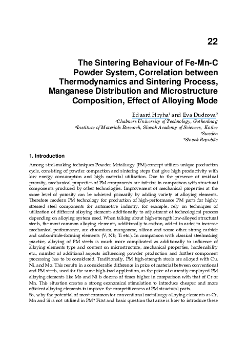 (PDF) The Sintering Behaviour of Fe-Mn-C Powder System, Correlation ...