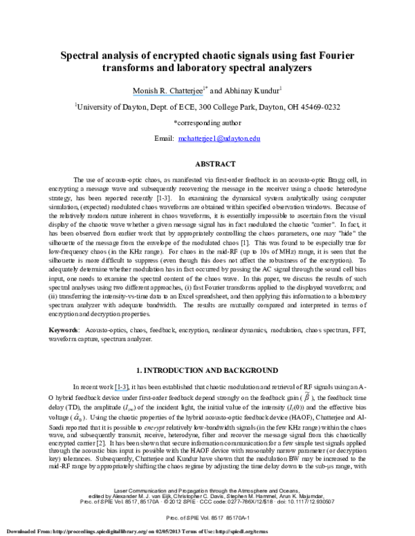 Pdf Spectral Analysis Of Encrypted Chaotic Signals Using Fast Fourier Transforms And