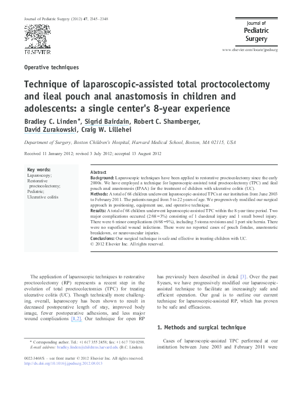 (PDF) Technique of laparoscopic-assisted total proctocolectomy and ...