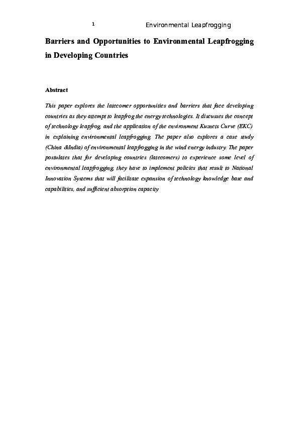 (DOC) Barriers and Opportunities to Environmental Leapfrogging in ...
