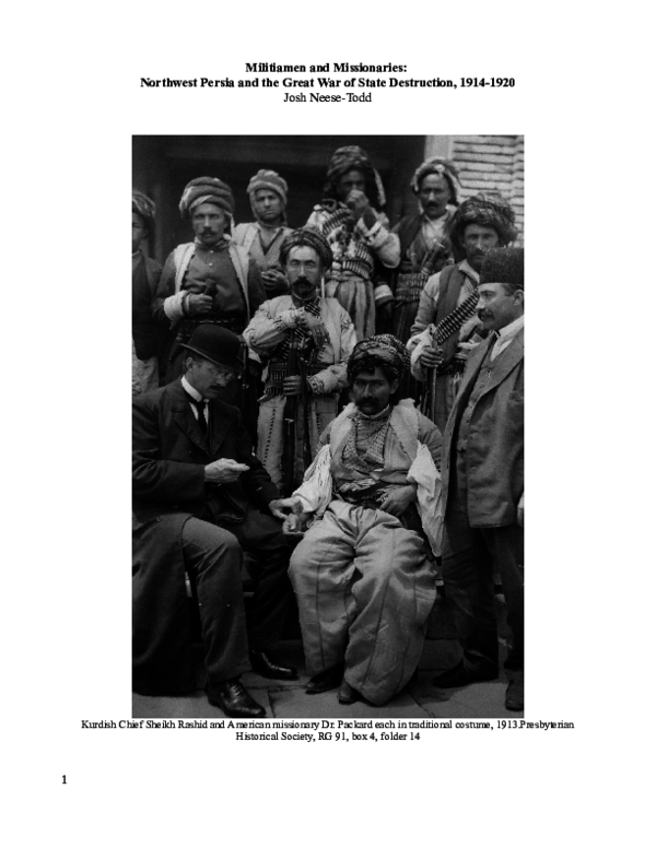 (PDF) Militiamen and Missionaries: Northwest Persia and the Great War ...