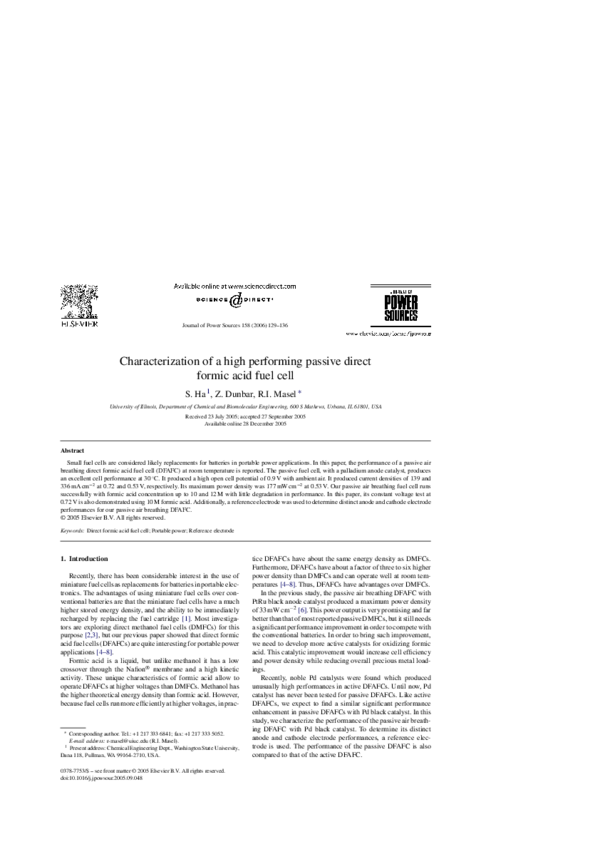 (PDF) Characterization of a high performing passive direct formic acid ...