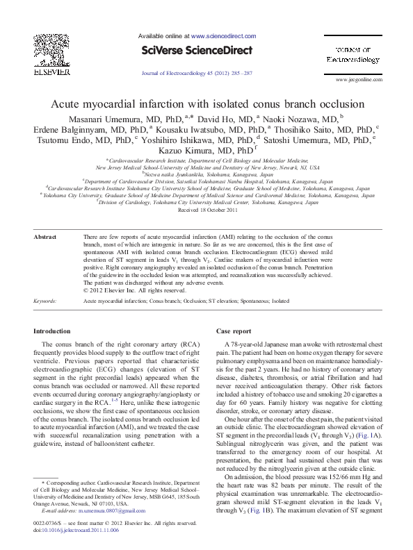 (PDF) Acute myocardial infarction with isolated conus branch occlusion