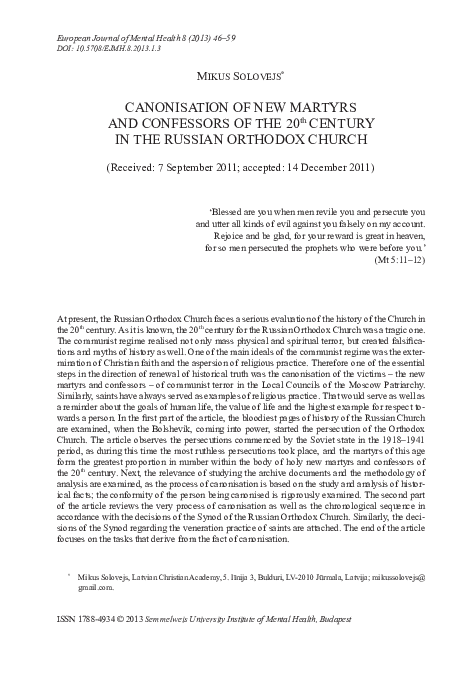 (PDF) Mikus solovejs * CANONISATION OF NEW MARTYRS AND CONFESSORS OF ...