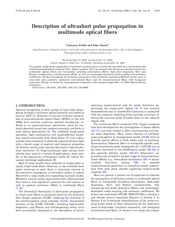 Pdf Description Of Ultrashort Pulse Propagation In Multimode Optical
