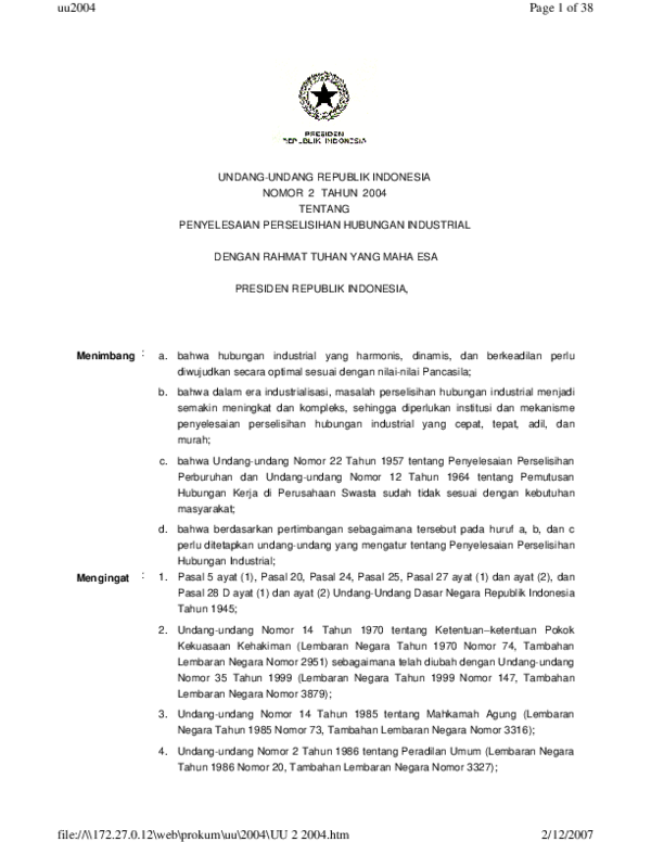 (PDF) Uu 02 2004 TENTANG PHI (PENGADILAN HUBUNGAN INDUSTRIAL)