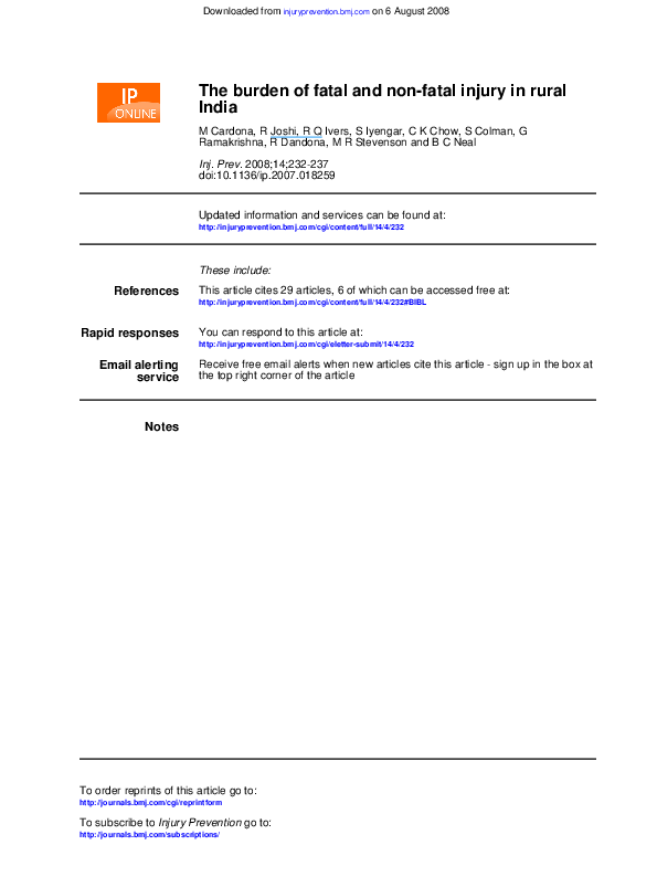 (PDF) The burden of fatal and non-fatal injury in rural India