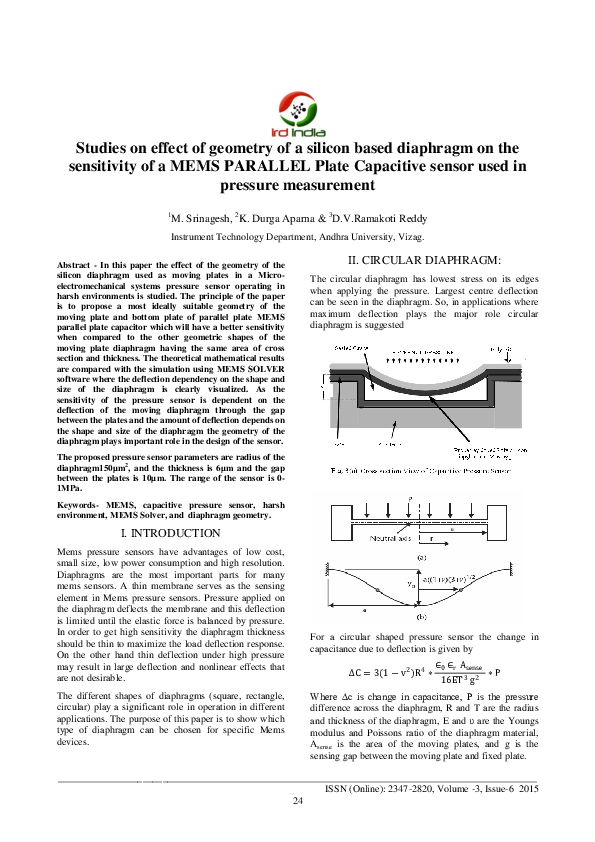(PDF) Studies on effect of geometry of a silicon based diaphragm on the sensitivity of a MEMS ...