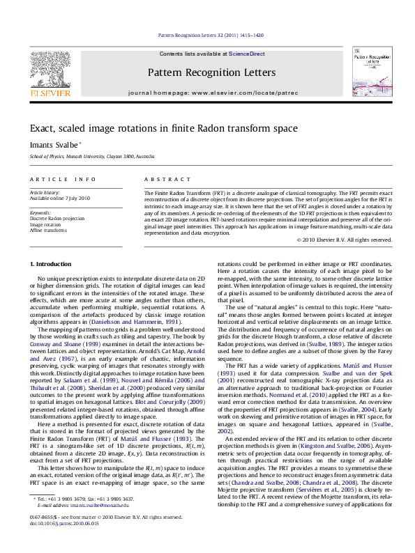 (PDF) Exact, scaled image rotations in finite Radon transform space