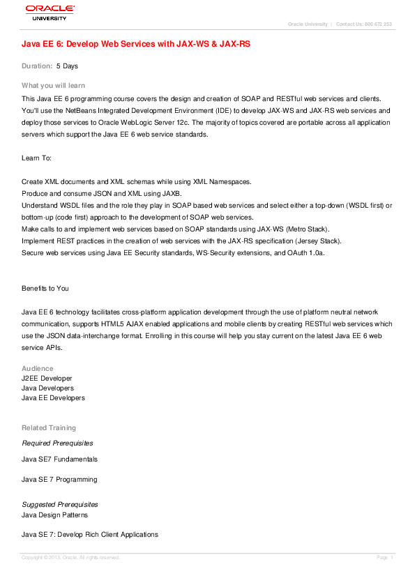 (PDF) Java EE 6: Develop Web Services with JAX-WS & JAX-RS