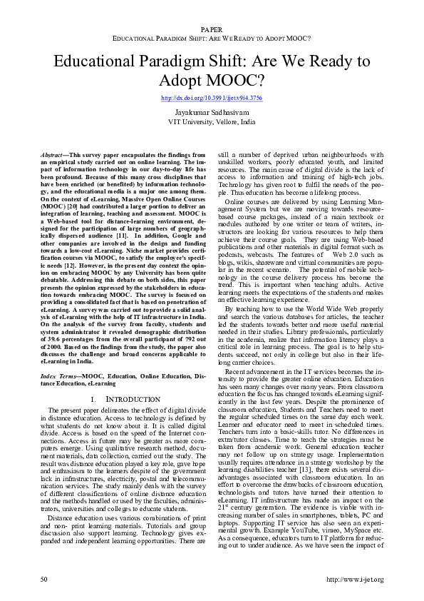 (PDF) Educational Paradigm Shift: Are We Ready to Adopt MOOC?