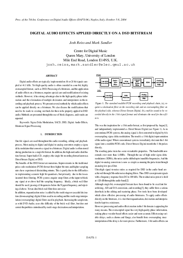 (PDF) Digital audio effects applied directly on a DSD bitstream ...