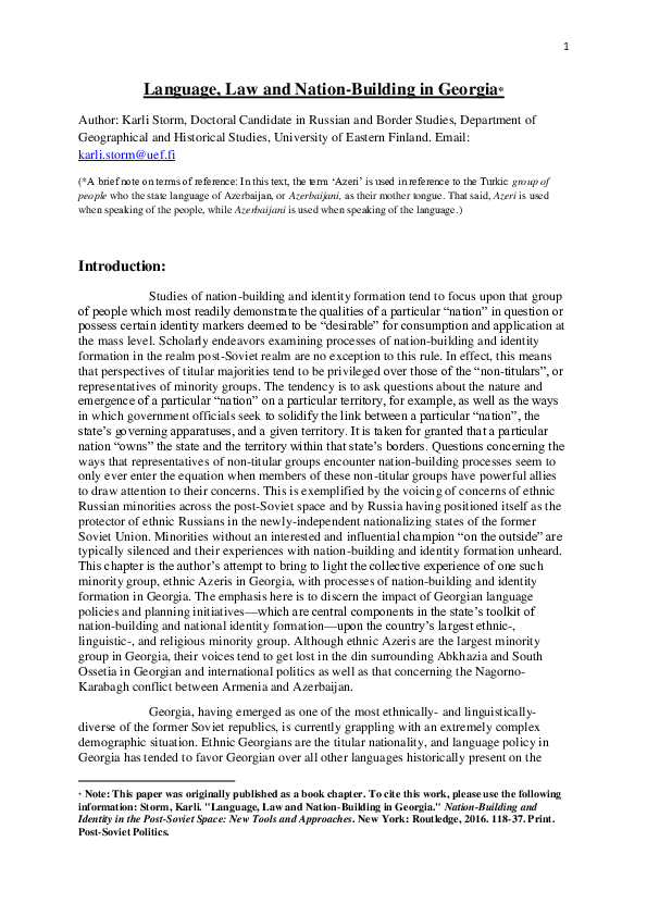 (PDF) Language, Law and Nation-Building in Georgia