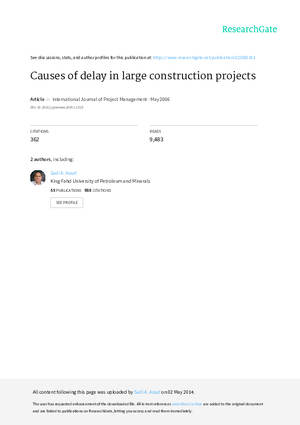 (PDF) Causes of delay in large construction projects Causes of delay in large construction projects