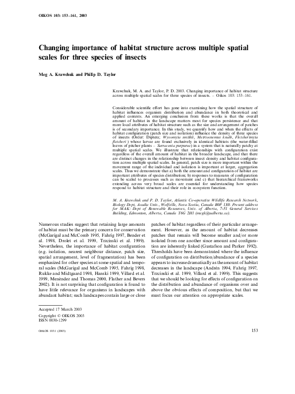 (PDF) Changing importance of habitat structure across multiple spatial scales for three species ...