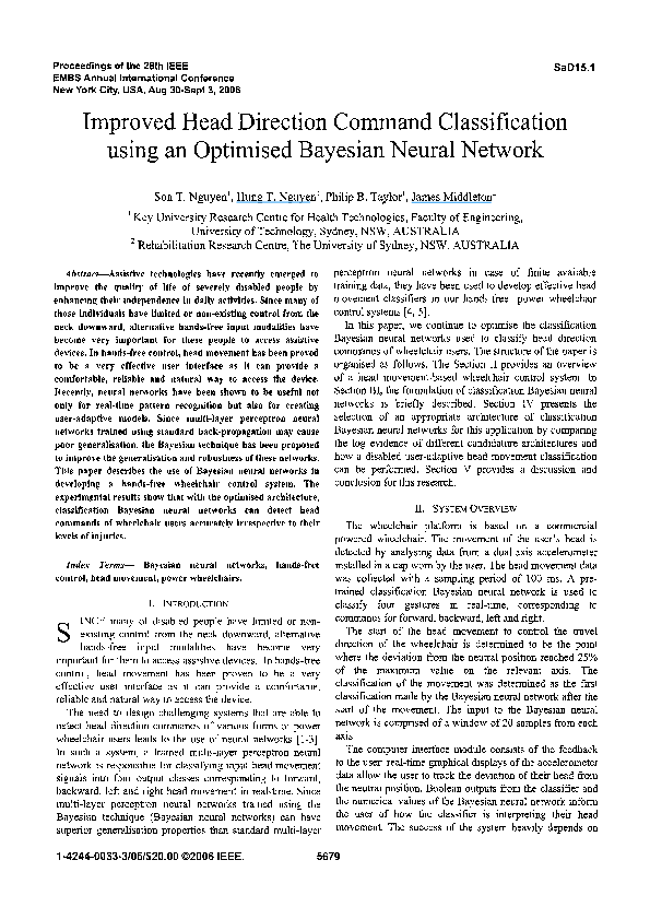 Pdf Improved Head Direction Command Classification Using An Optimised Bayesian Neural Network
