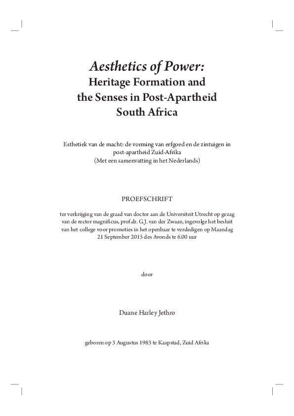 (PDF) Aesthetics of Power: Heritage Formation and the Senses in Post ...