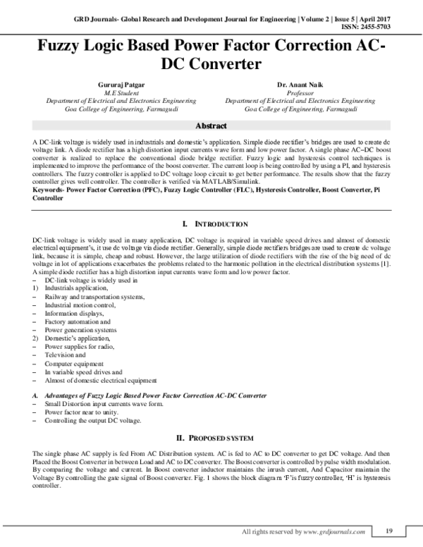 (PDF) Fuzzy Logic Based Power Factor Correction AC- DC Converter
