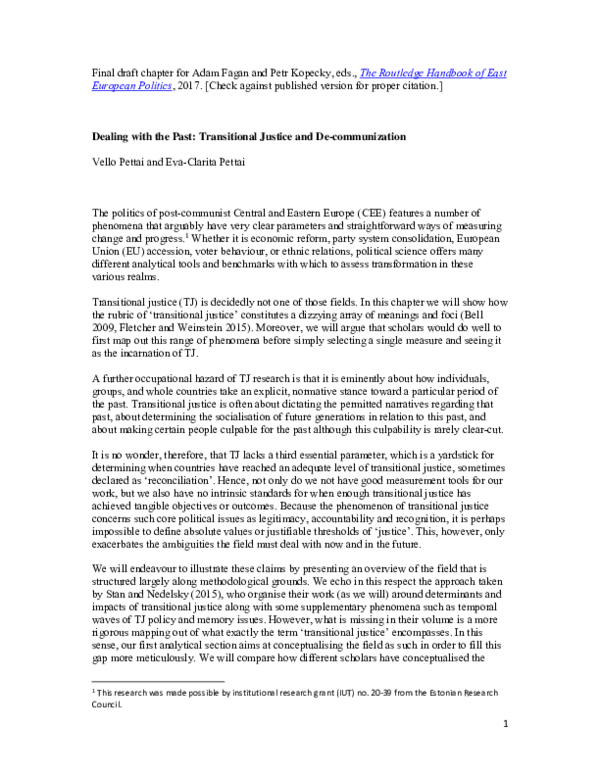 (PDF) Dealing with the Past: Transitional Justice and De-communization