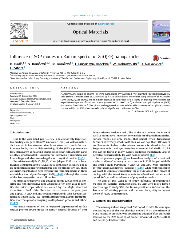 (PDF) Influence of SOP modes on Raman spectra of ZnO(Fe) nanoparticles