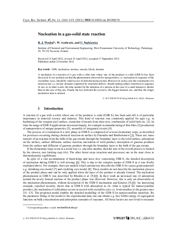 (PDF) Nucleation in a gas-solid state reaction