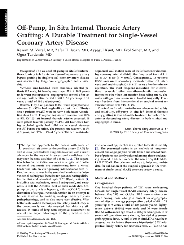 (PDF) Off-Pump, In Situ Internal Thoracic Artery Grafting: A Durable ...