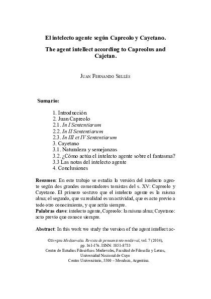 (PDF) El intelecto agente según Capreolo y Cayetano