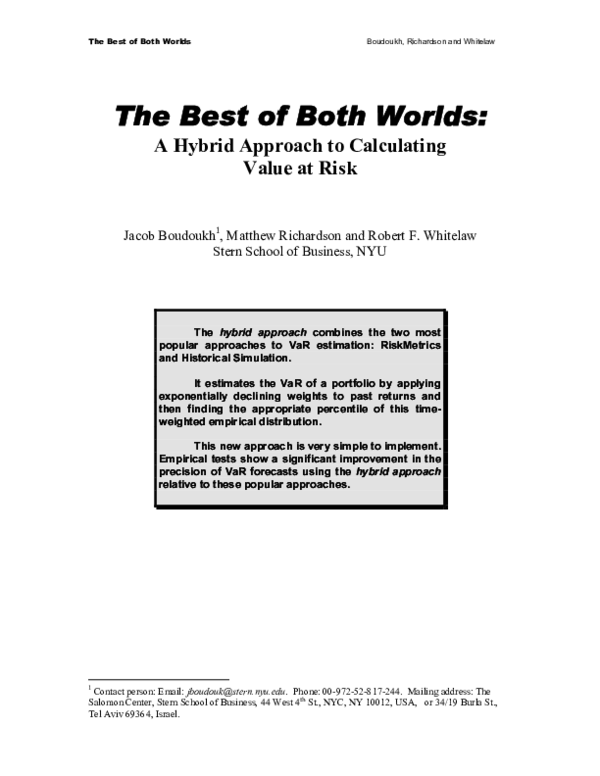 Pdf The Best Of Both Worlds The Best Of Both Worlds A Hybrid Approach To Calculating Value At