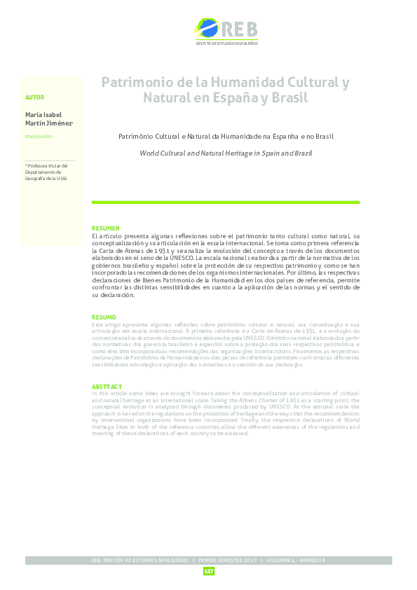 (PDF) Patrimonio de la Humanidad Cultural y Natural en España y Brasil