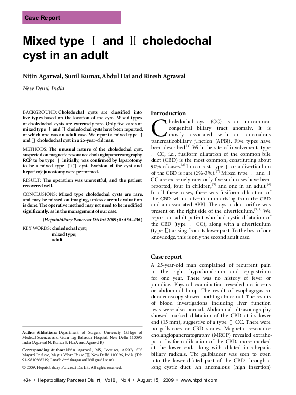 Mixed type I and II choledochal cyst in an adult