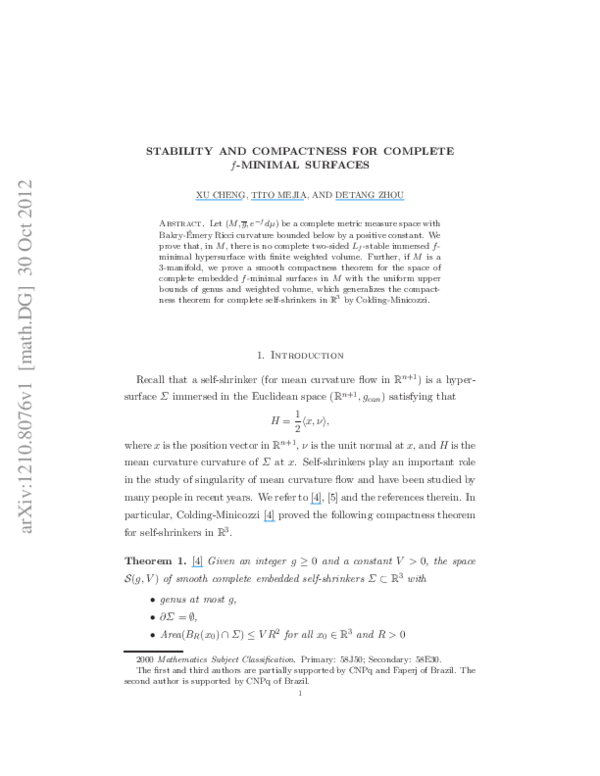 (PDF) Stability and compactness for complete $f$-minimal surfaces