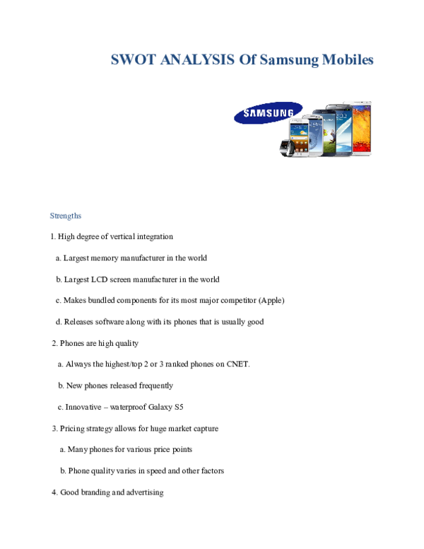 (DOC) SWOT ANALYSIS Of Samsung Mobiles