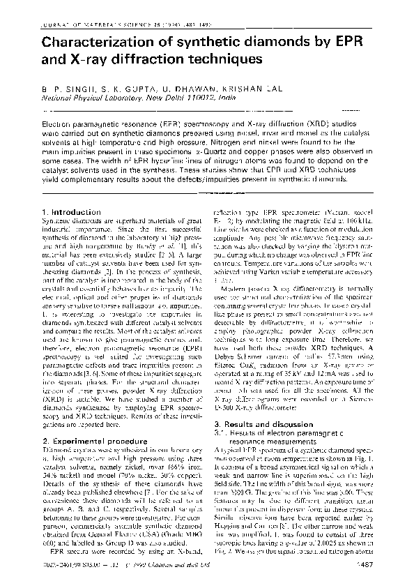 (PDF) Characterization of synthetic diamonds by EPR and X-ray ...