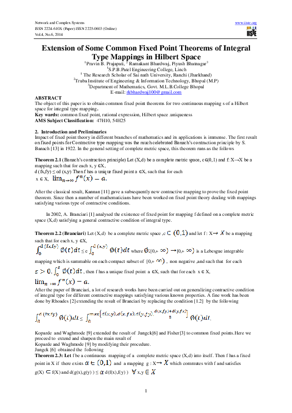 Pdf Extension Of Some Common Fixed Point Theorems Of Integral Type Mappings In Hilbert Space