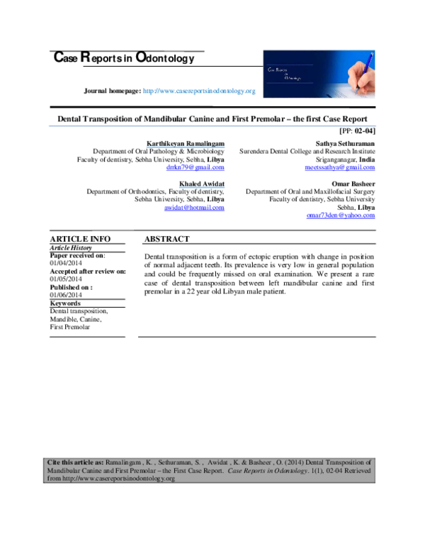 (PDF) Case Reports in Odontology Dental Transposition of Mandibular ...