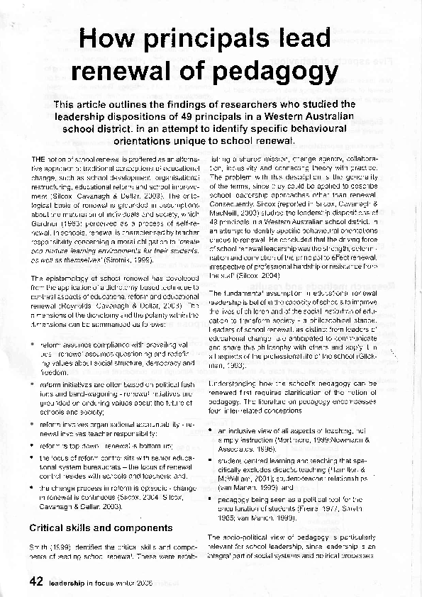 (PDF) 2006 LiF: How principals lead renewal of pedagogy