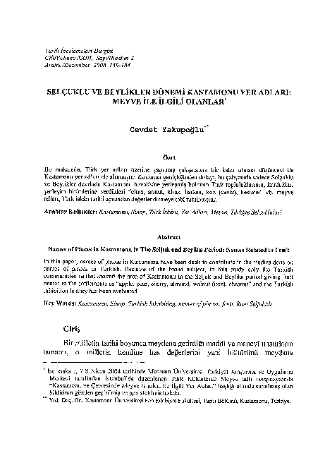 (PDF) SELÇUKLU BEYLİKLER DÖNEMİ KASTAMONU YER ADLARI: MEYVE İLE İLGİLİ ...