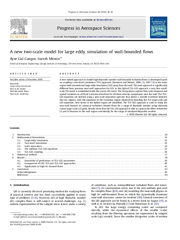 (PDF) A new two-scale model for large eddy simulation of wall-bounded flows