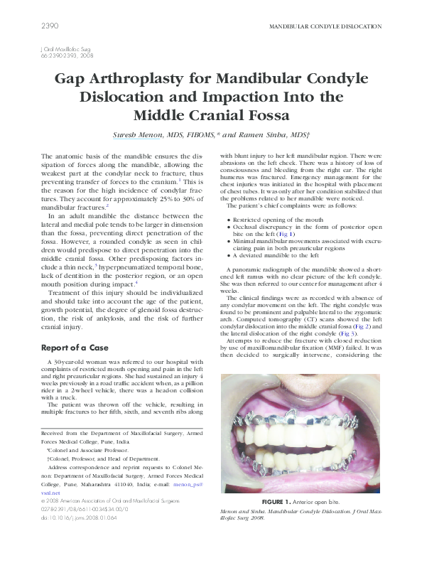 (PDF) Gap Arthroplasty for Mandibular Condyle Dislocation and Impaction ...