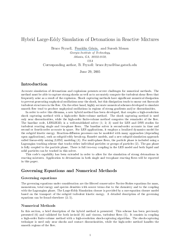 (PDF) Hybrid Large-Eddy Simulation of Detonations in Reactive Mixtures