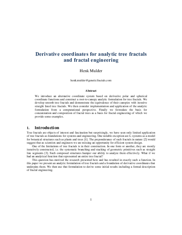 Pdf Derivative Coordinates For Analytic Tree Fractals And Fractal Engineering