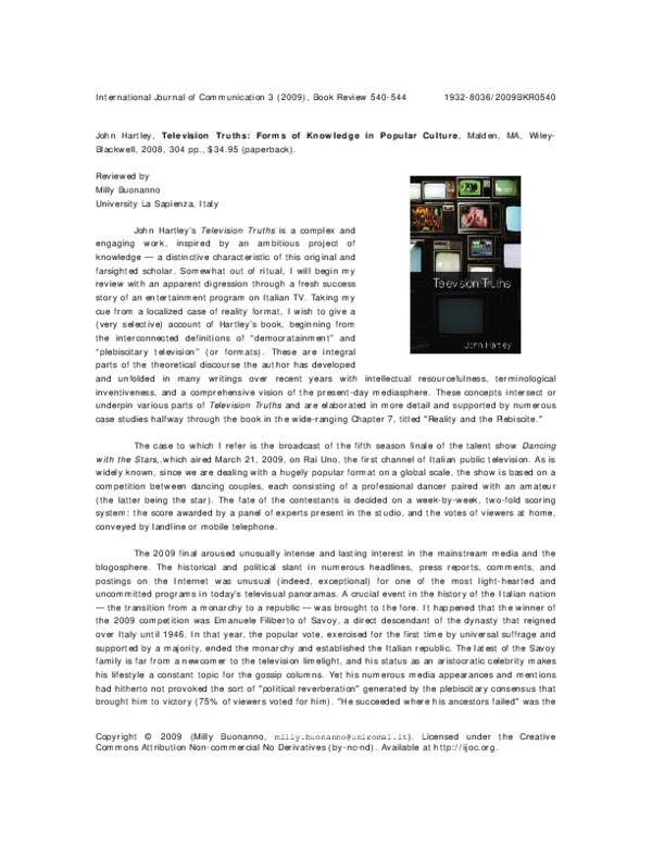 Television Truths.Forms of knowledge in popular culture.