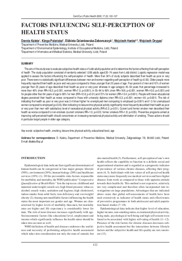 (PDF) Factors influencing self-perception of health status