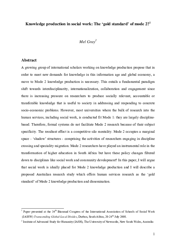 (PDF) Knowledge production in social work: The 'gold standard'of mode 2?
