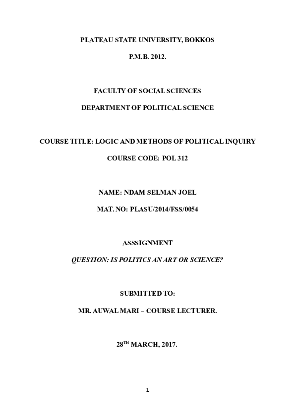 (DOC) Politics - An Art or Science?