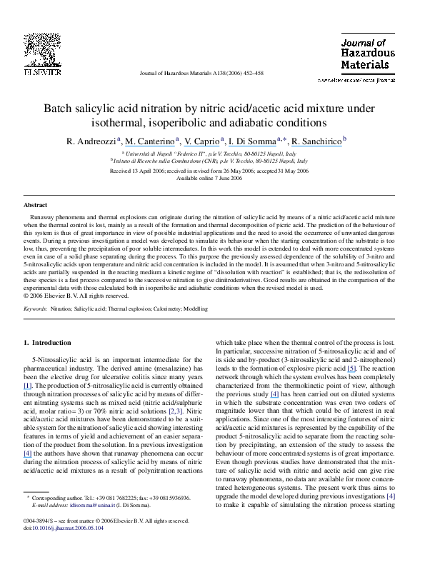(PDF) Batch salicylic acid nitration by nitric acid/acetic acid mixture ...