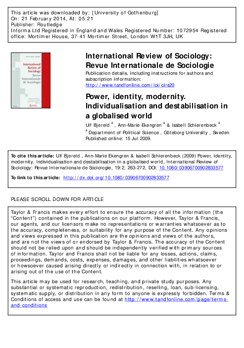 (PDF) Power, identity, modernity. Individualisation and destabilisation ...