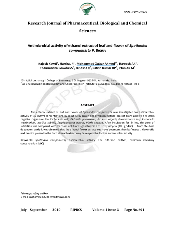 (PDF) Antimicrobial activity of ethanol extract of leaf and flower of ...